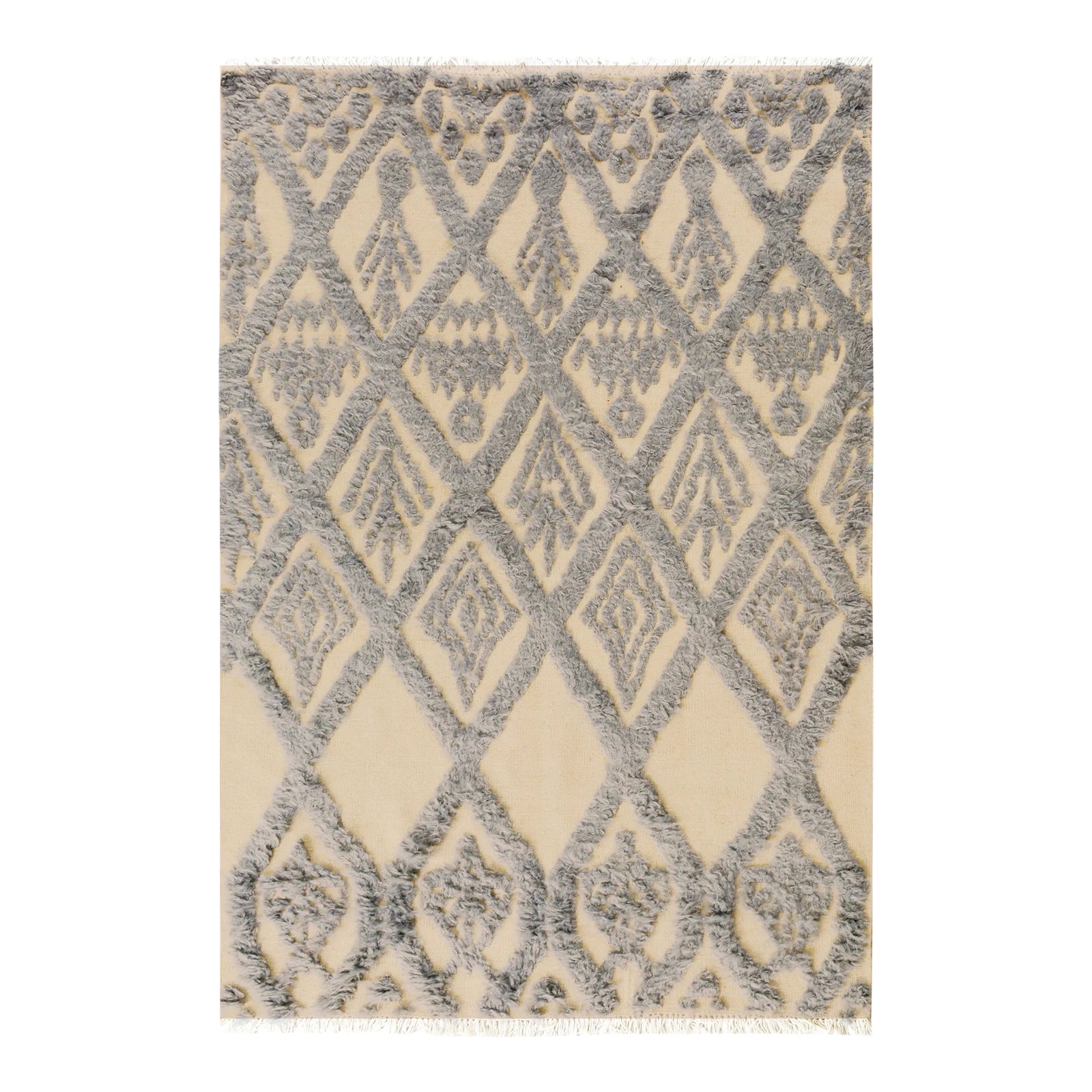 1990s 1990s Modern Moroccan High-Low Ivory/Blue Wool Rug - 5'0'' X 7'0 ...