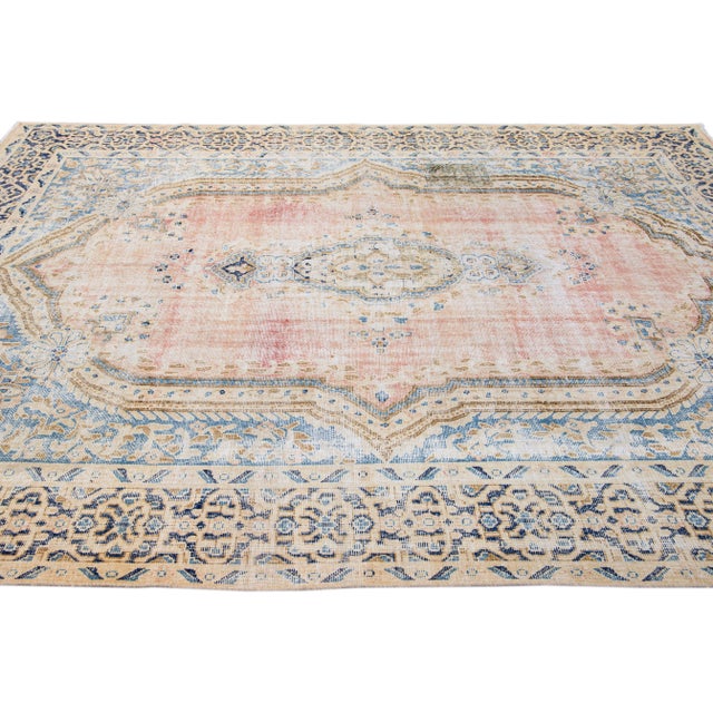 Vintage Persian Shabby Chic Handmade Medallion Pink Wool Rug | Chairish