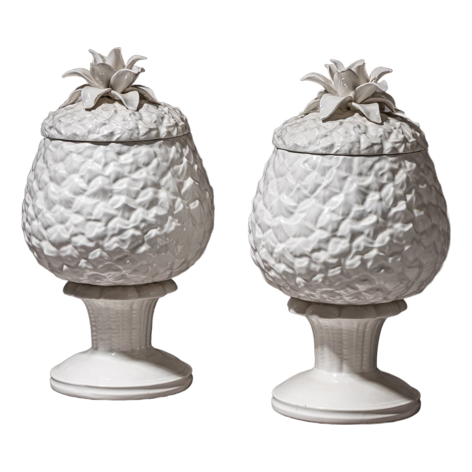 Lidded Pineapple Vases in Porcelain, 20th Century, Set of 2 | Chairish