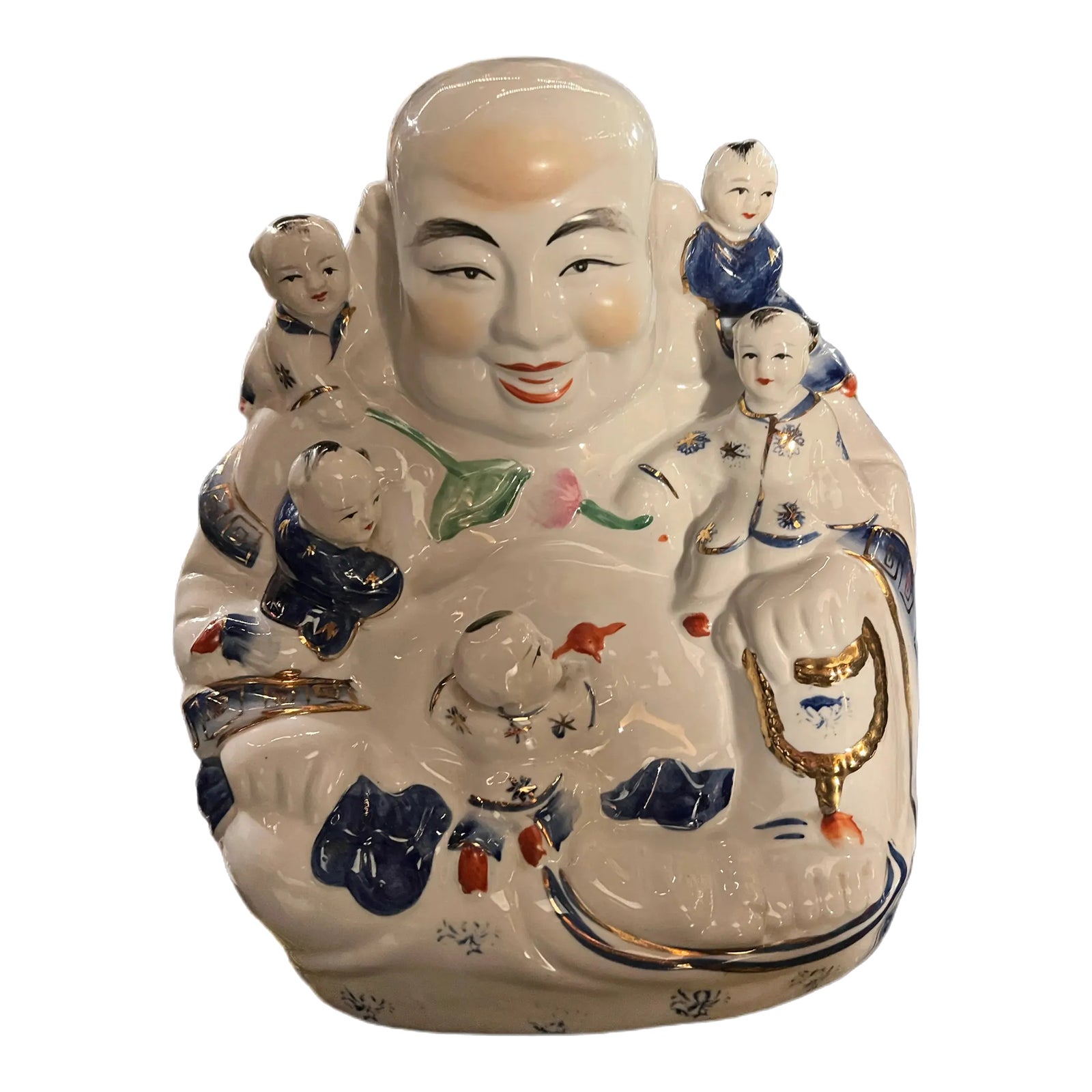 Antique Chinese Famille Rose Porcelain Fertility Buddha With Children ...