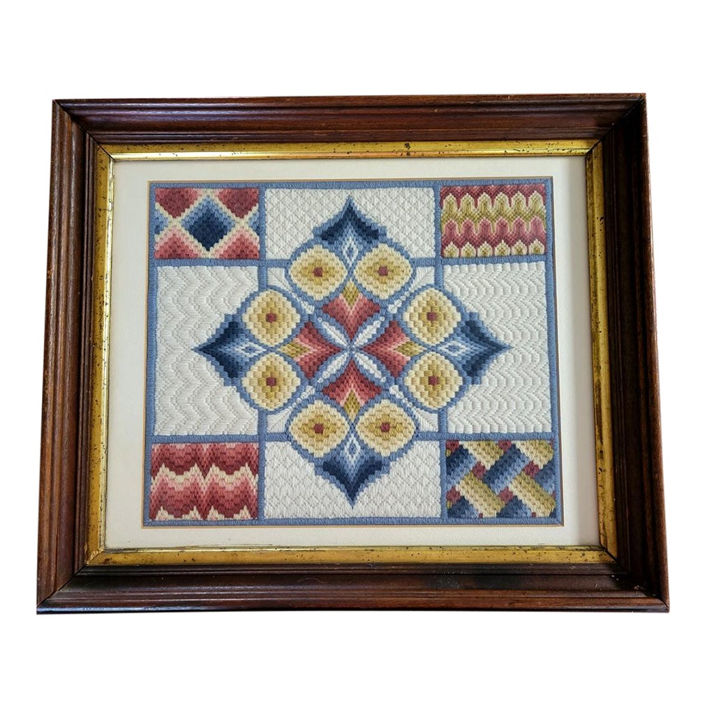 Vintage Framed Geometric Abstract Crewel Embroidery | Chairish