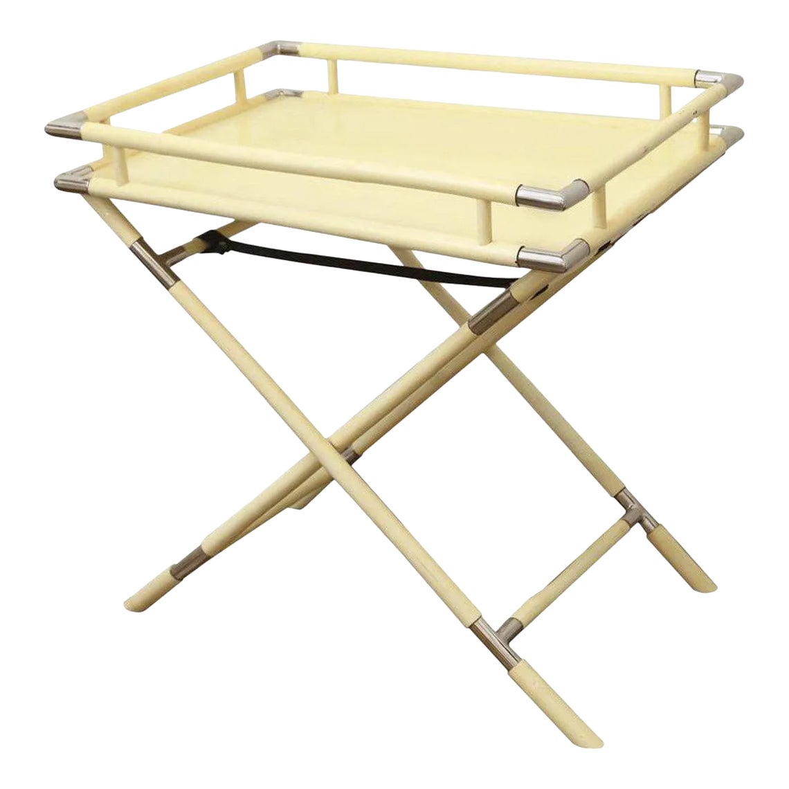 1970s Ivory Lacquer & Chrome Folding Bar Tray Table | Chairish