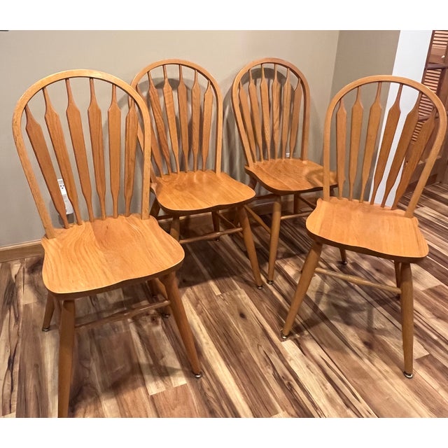 1990s Vintage Solid Oak Tile Top Extendable Table + 4 Chairs & Leaf ...