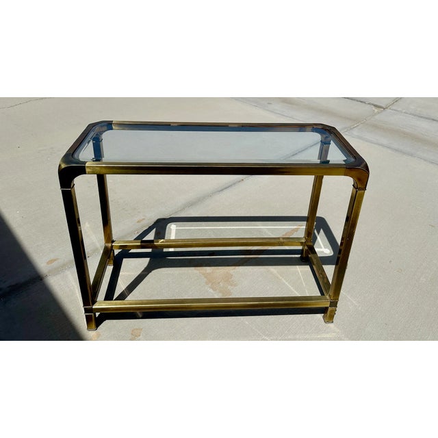 MCM Mastercraft Brass/Glass Top Console Table | Chairish