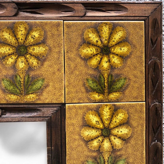 Vintage Spanish Style Mirror With Carved Wood and Ceramic Tile Frame ...