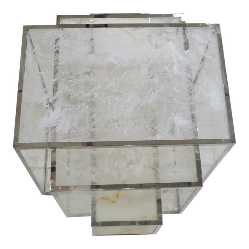 Custom Alabaster and Trapped Clouds Finish Chandelier | Chairish