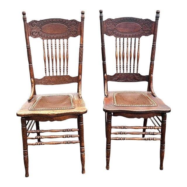 1900s Larkin Soap Co. Spindle Oak & Embossed Leather Cushion Side ...