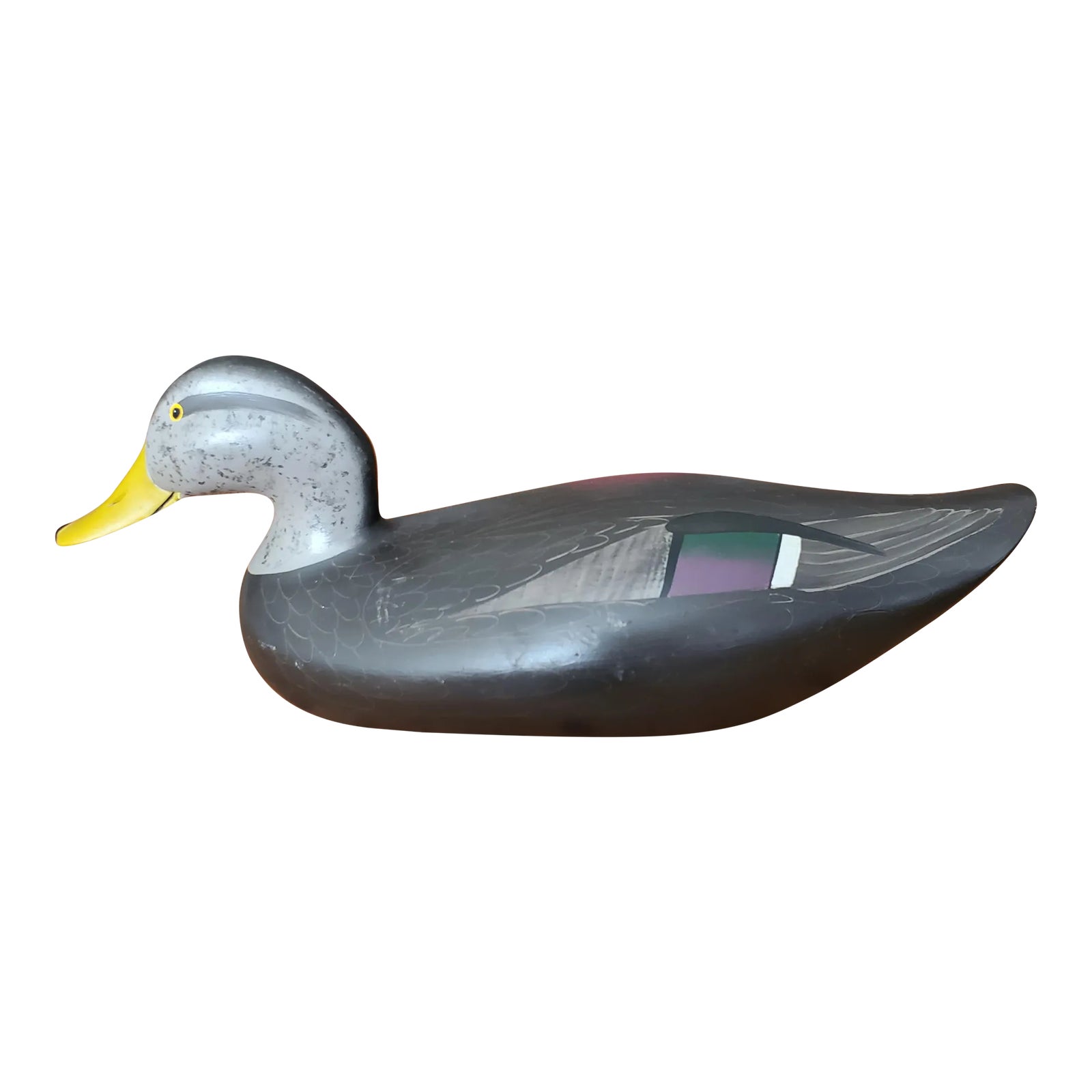 Hand Carved Black Duck Decoy by Bill Collins | Chairish