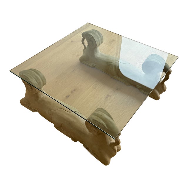 1970s Decorator Glass-Top Ram Cocktail Table | Chairish