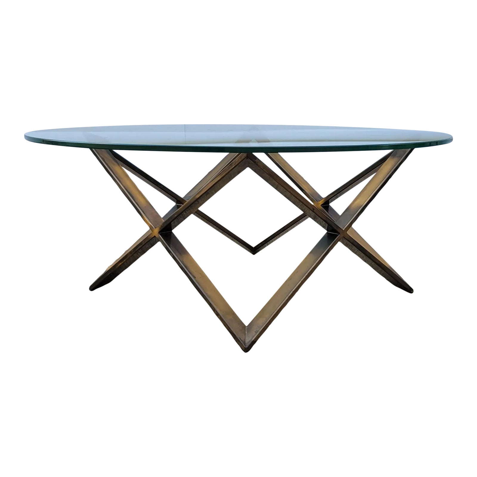 1970s Mid Century Star Base Glass Top Coffee Table | Chairish