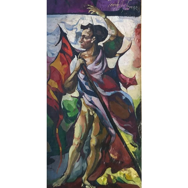 1960s "Man With a Flag" Leon Kelly Oil Painting on Masonite | Chairish