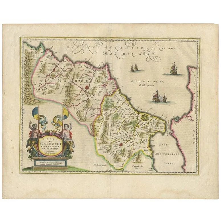 Antique Map of Morocco with of Marakesh, Taradant and Fez, 1636 | Chairish