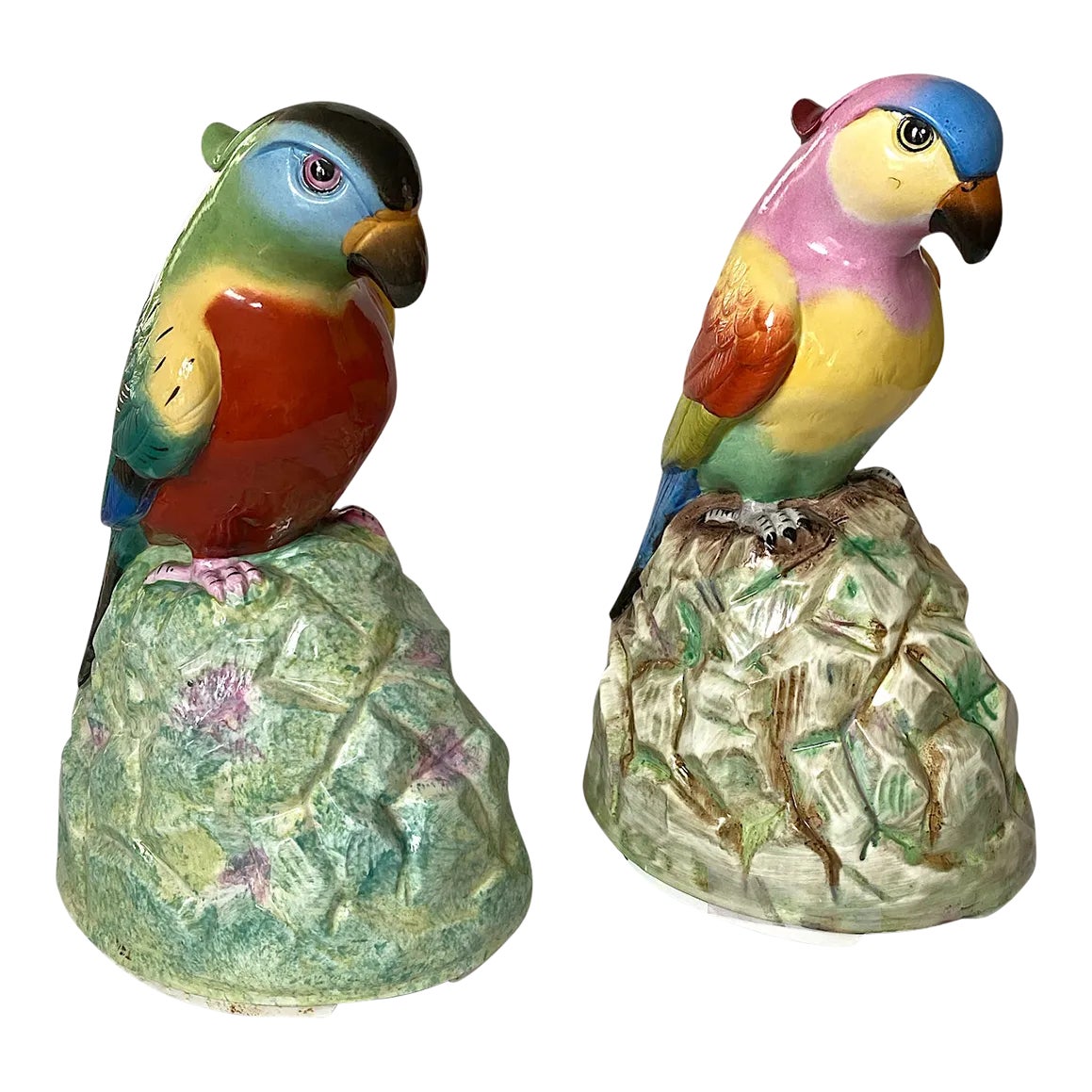 1940's Vividly Hand Painted Large Tropical Parrot Statues - a Pair ...
