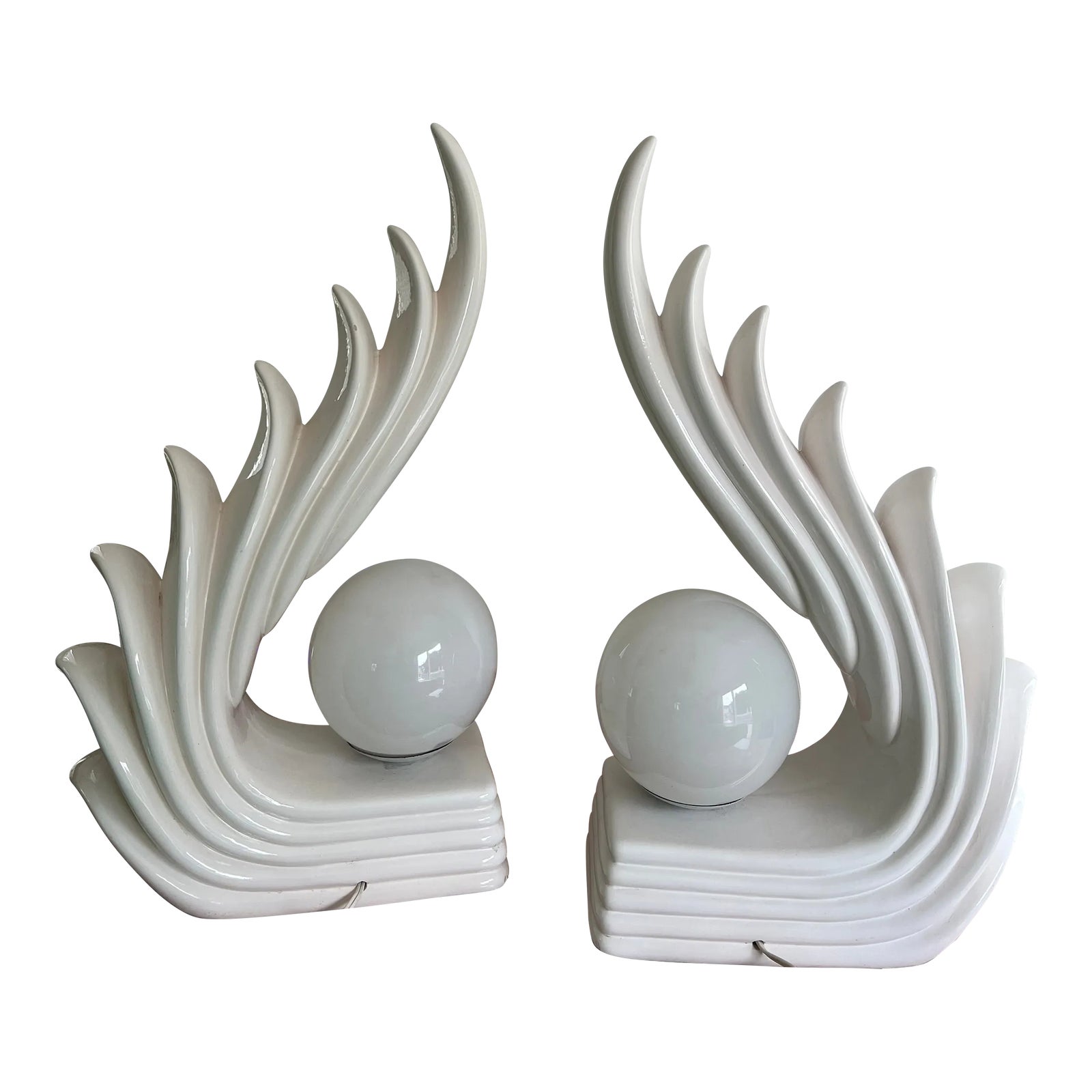 1980 White Cascade Wing Lamps - a Pair | Chairish