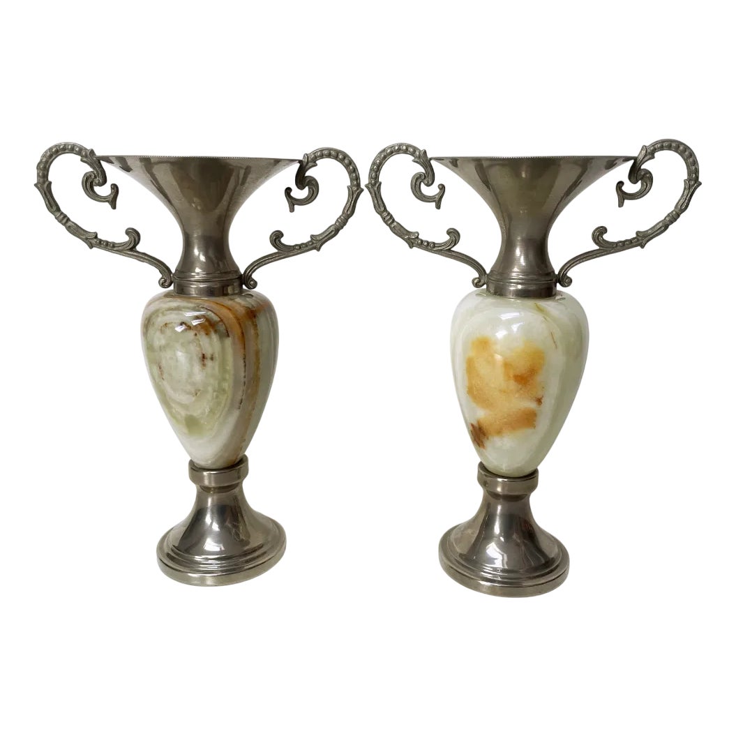 Vintage Vases in Pakistani Green Onyx, Set of 2 | Chairish