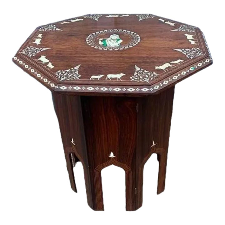Mid 20th Century Indian Bone Inlaid Teak-Rosewood Octagonal Side Table ...