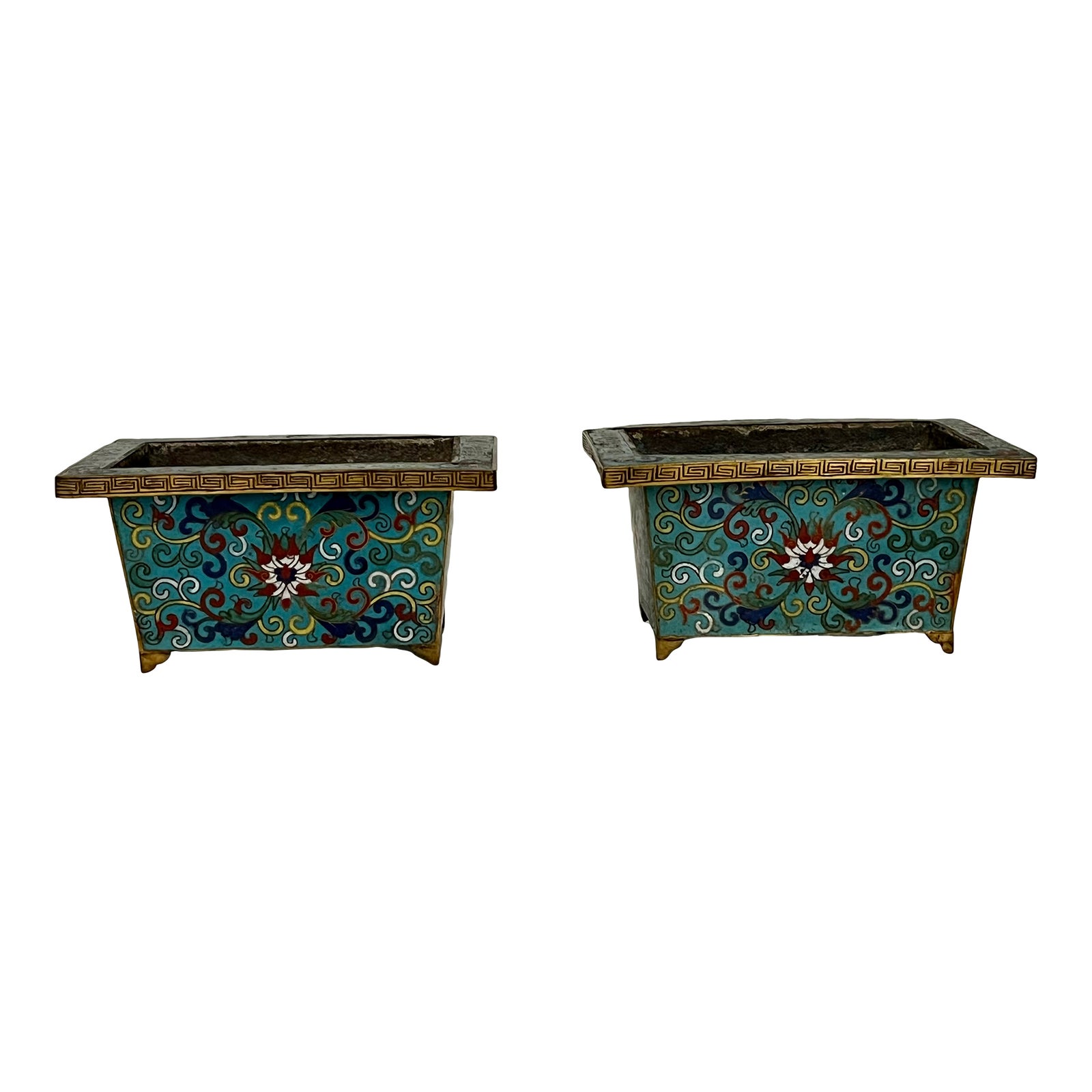 Pair of Chinese Cloisonné Censers, Planters, Flower Pot, Jardinière ...