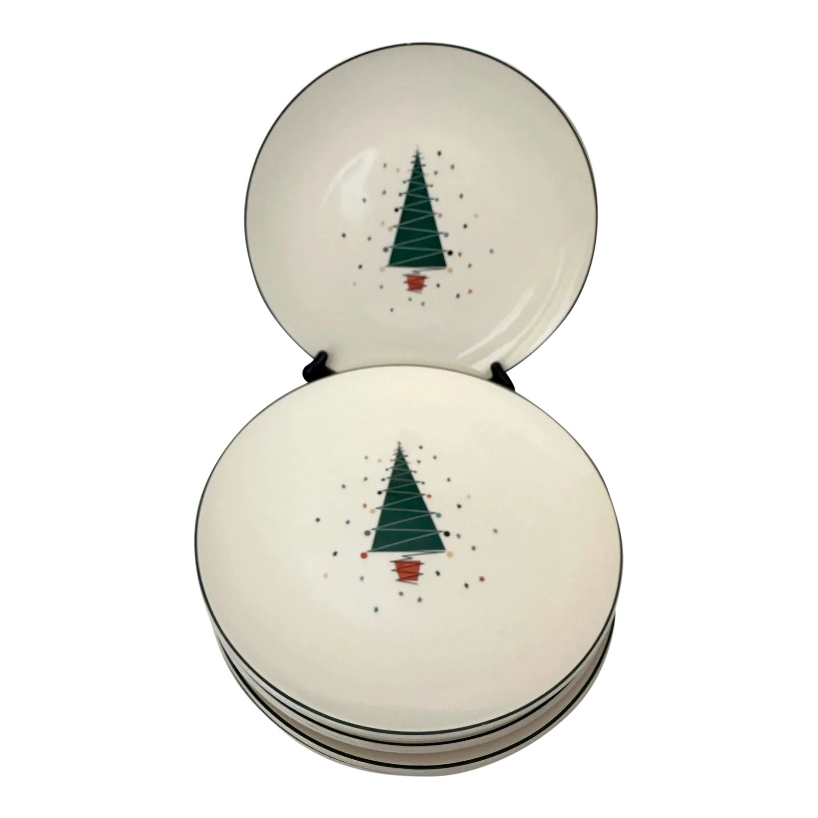 Vintage MCM Edwin Knowles Set of 8 Christmas Tree Dinner Plates | Chairish