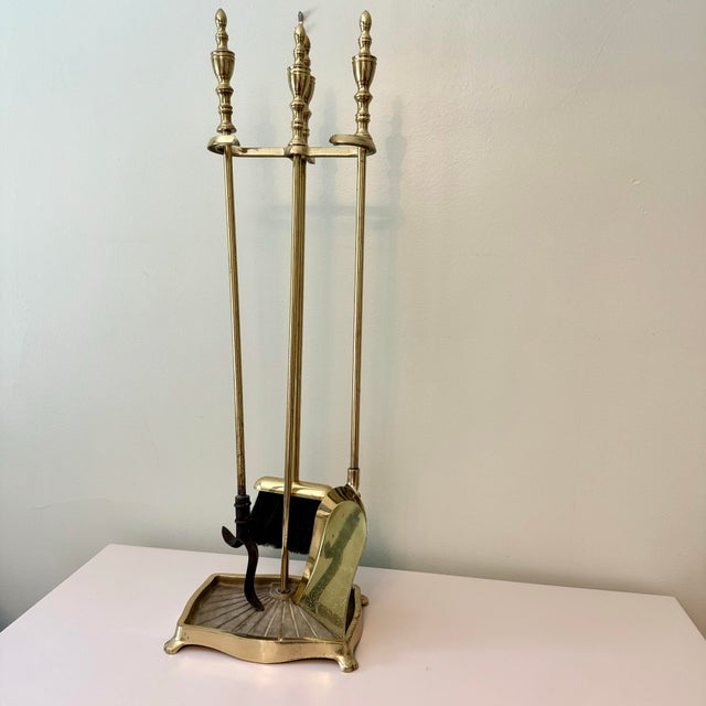 Vintage Polished Brass Fireplace Tool Set | Chairish