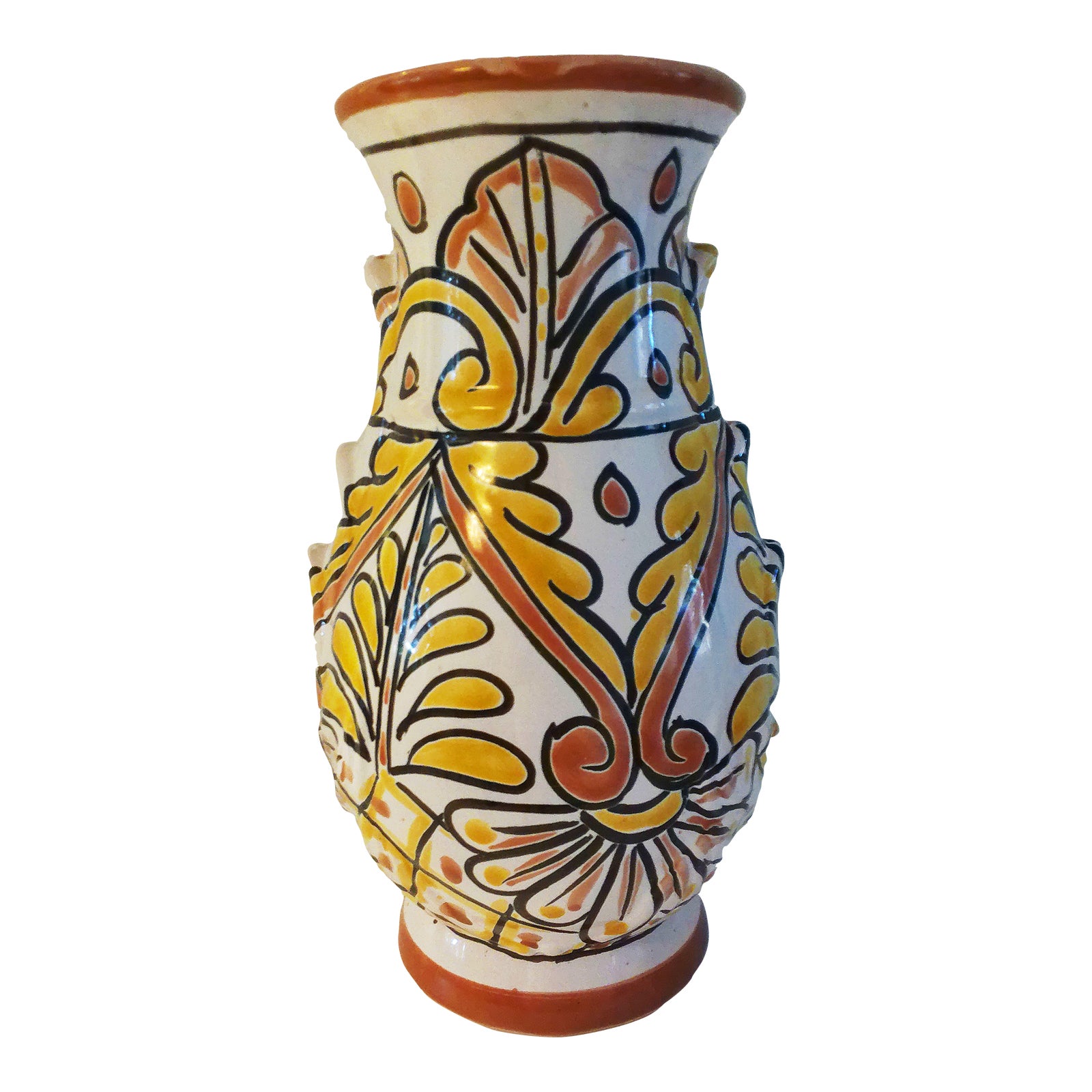 Large Vintage Talavera Pottery Earthtone Vase | Chairish