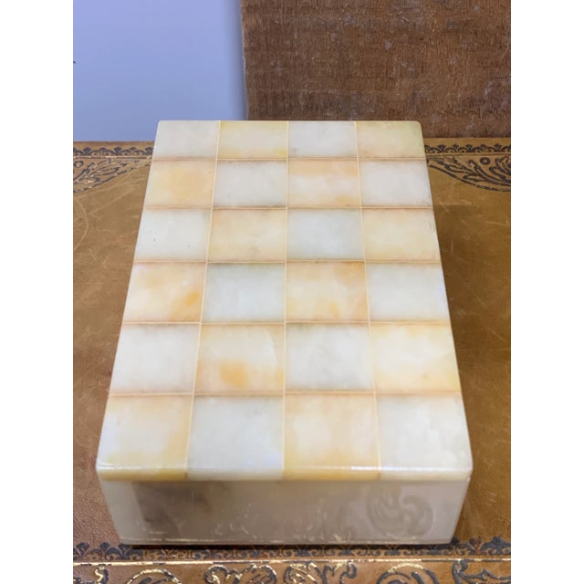 1960's Modern Italian Alabaster Box With Checkered Top | Chairish