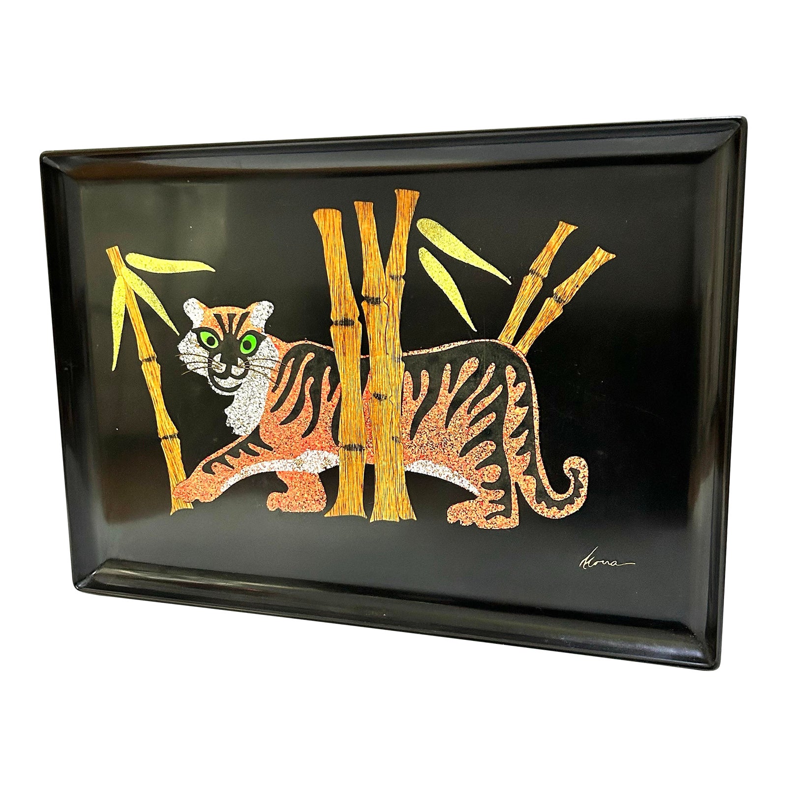 Mid Century Couroc Inlay Tiger Serving by Moira Wallace | Chairish