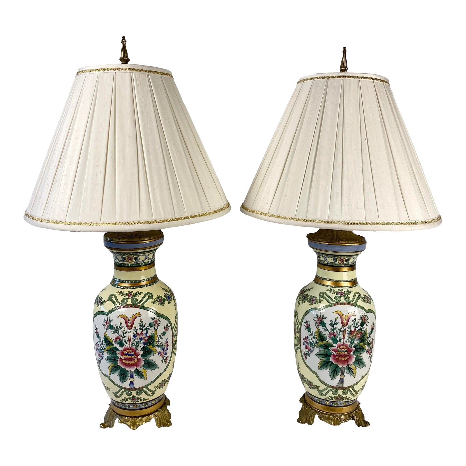 Pair of French Hand Painted Porcelain Gilt Bronze Mounted Table Lamps ...