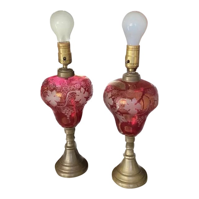 Mid 19th Century Early Victorian Ruby Will Cut Glass Lamps, Converted ...