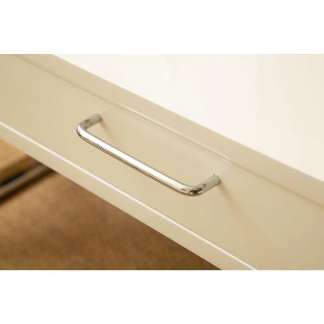 John Stuart Restored 2 Drawer White Lacquered Wood Campaign Desk With X ...