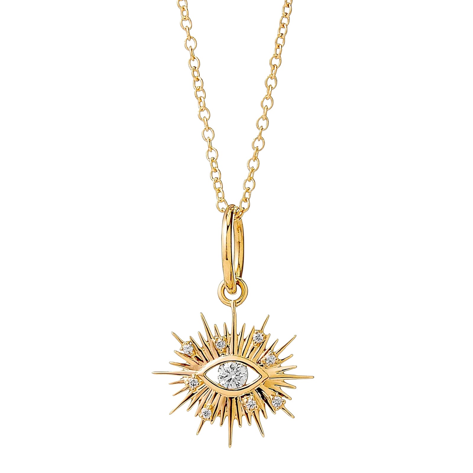 Syna Yellow Gold Evil Eye Charm Pendant with Diamonds | Chairish