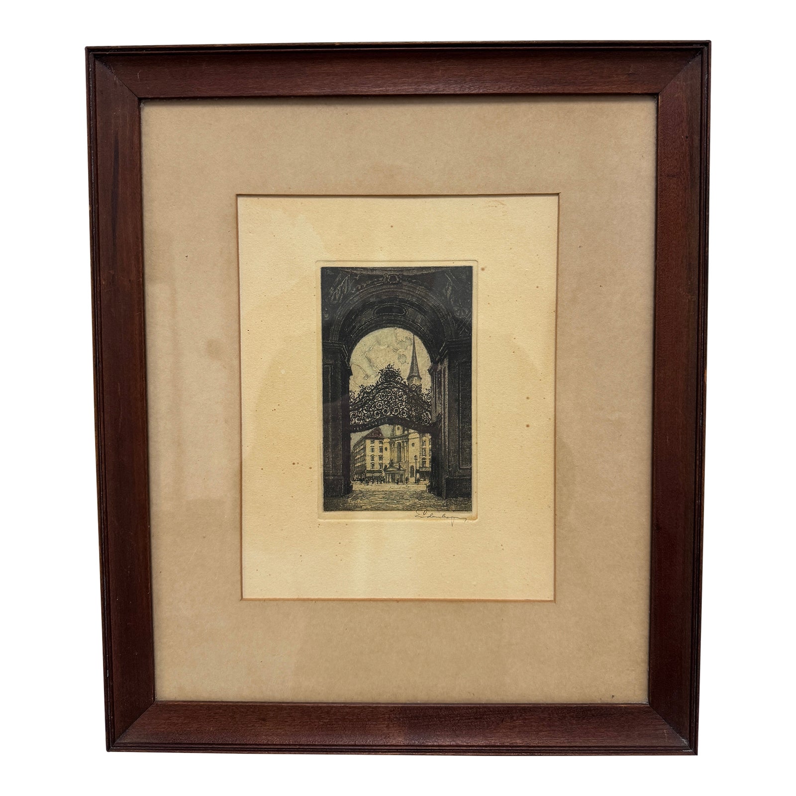 Vintage Framed Vienna Gate Etching | Chairish