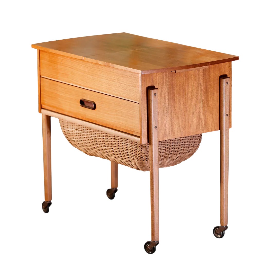 Danish Sewing Trolley in Walnut with Basket, 1960s | Chairish