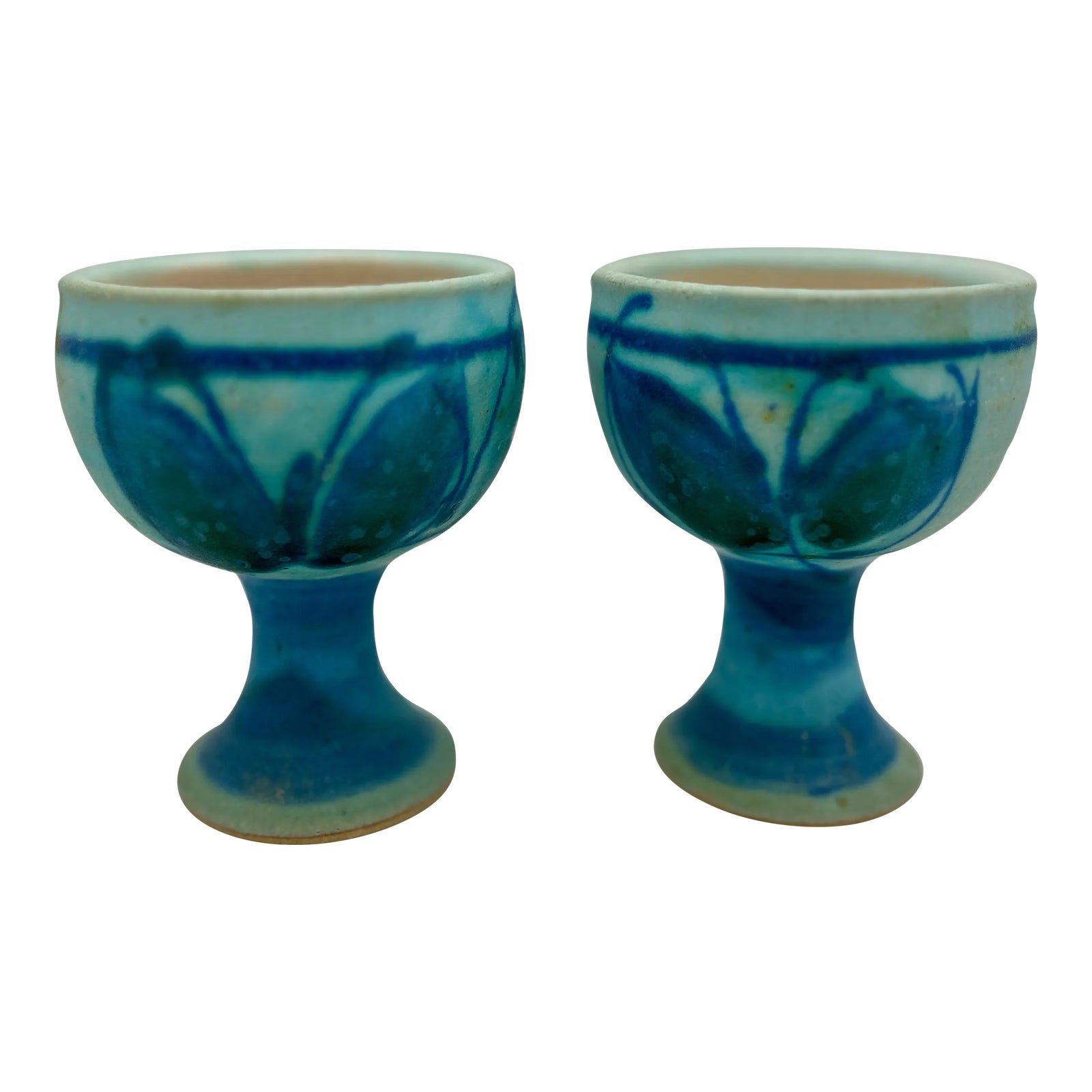 1960s Jt Abernathy Blue Glaze Goblets- Set of 2 | Chairish