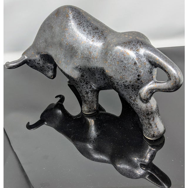 Modern Figurative Raging Wall Street Bull Charcoal and Bronze Speckled ...