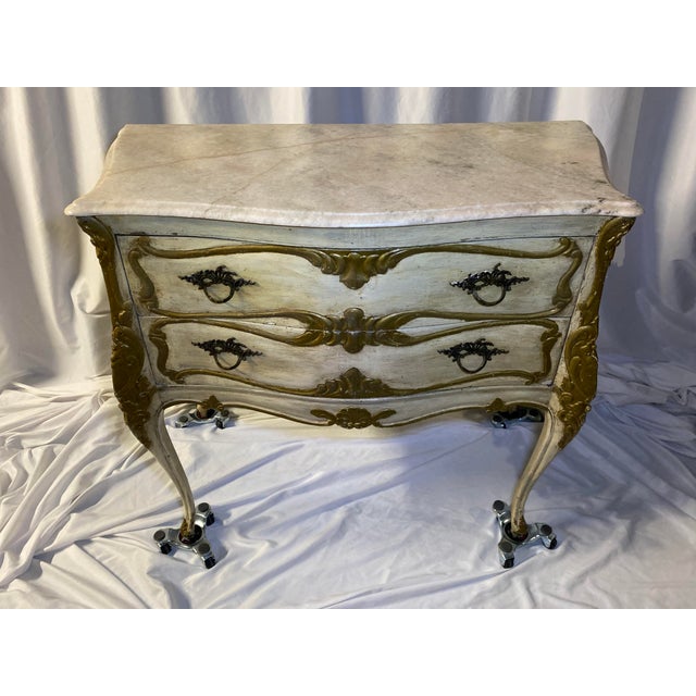 French Style Marble Top Painted Bombe Commode | Chairish
