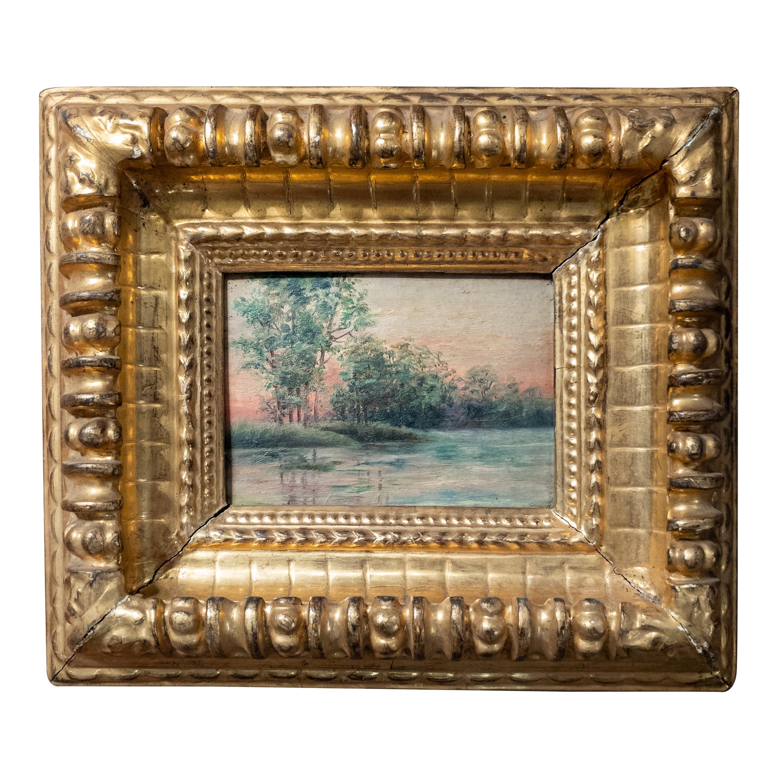 19th Century American Impressionist Luminist Landscape Painting in Gold ...