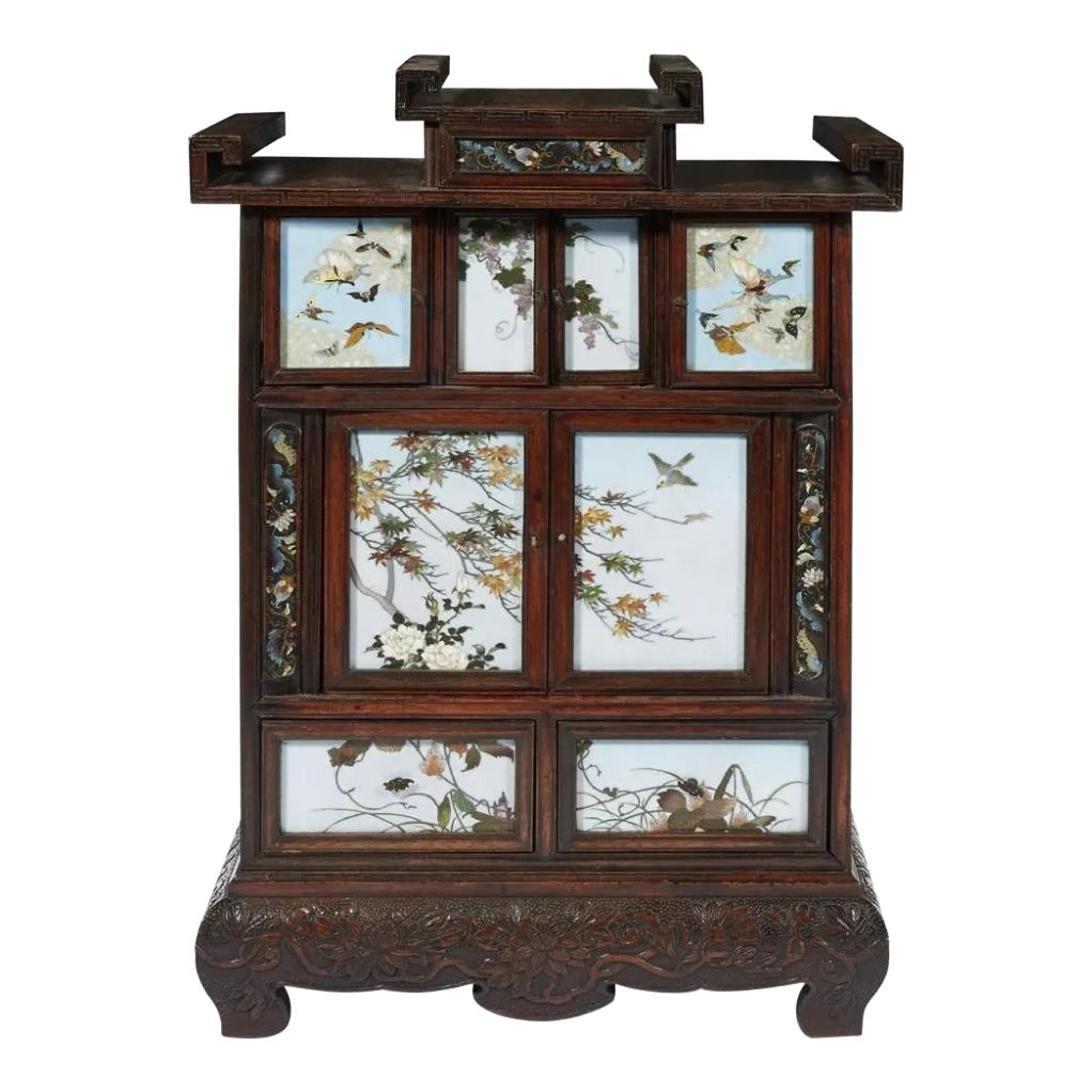 Japanese Table Cabinet With Cloisonne Panels in the Style of Namikawa ...