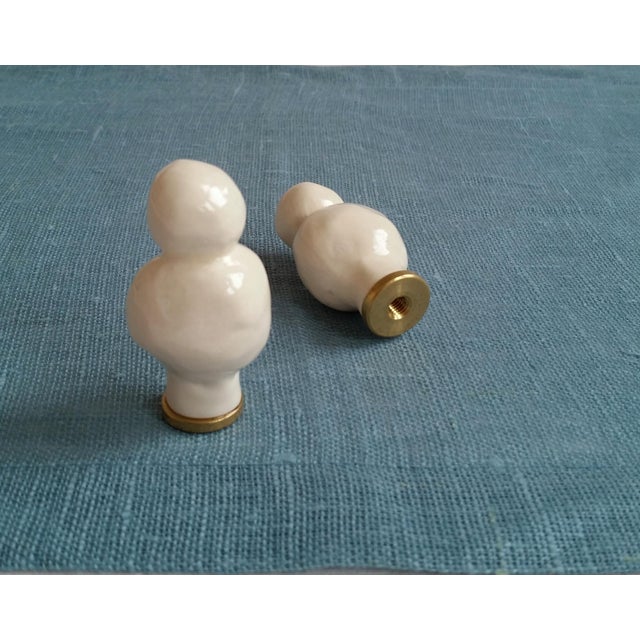 Handmade Ceramic White Finials for Lamps - a Pair | Chairish