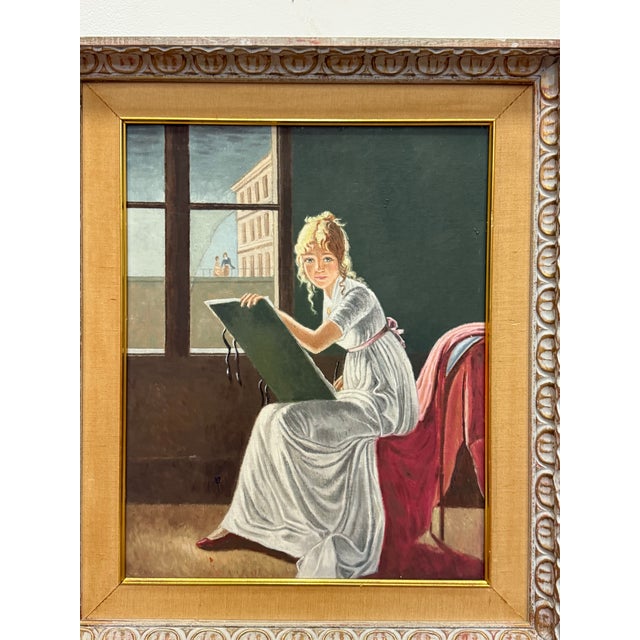 Vintage Oil on Board Rendition of a "Young Woman Drawing" | Chairish
