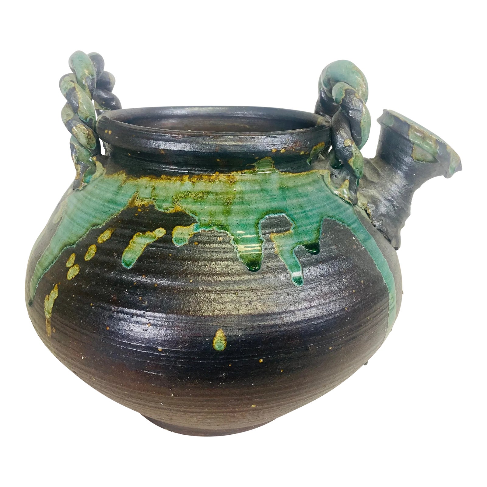 Monumental French Country Rustic Terra-Cotta Wine Pitcher. | Chairish