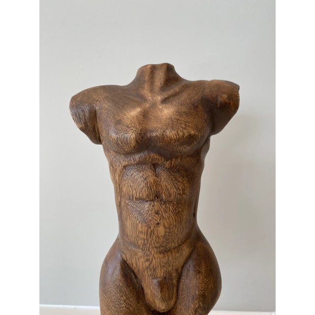 Mid 20th Century Vintage Male Torso Wood Carving | Chairish