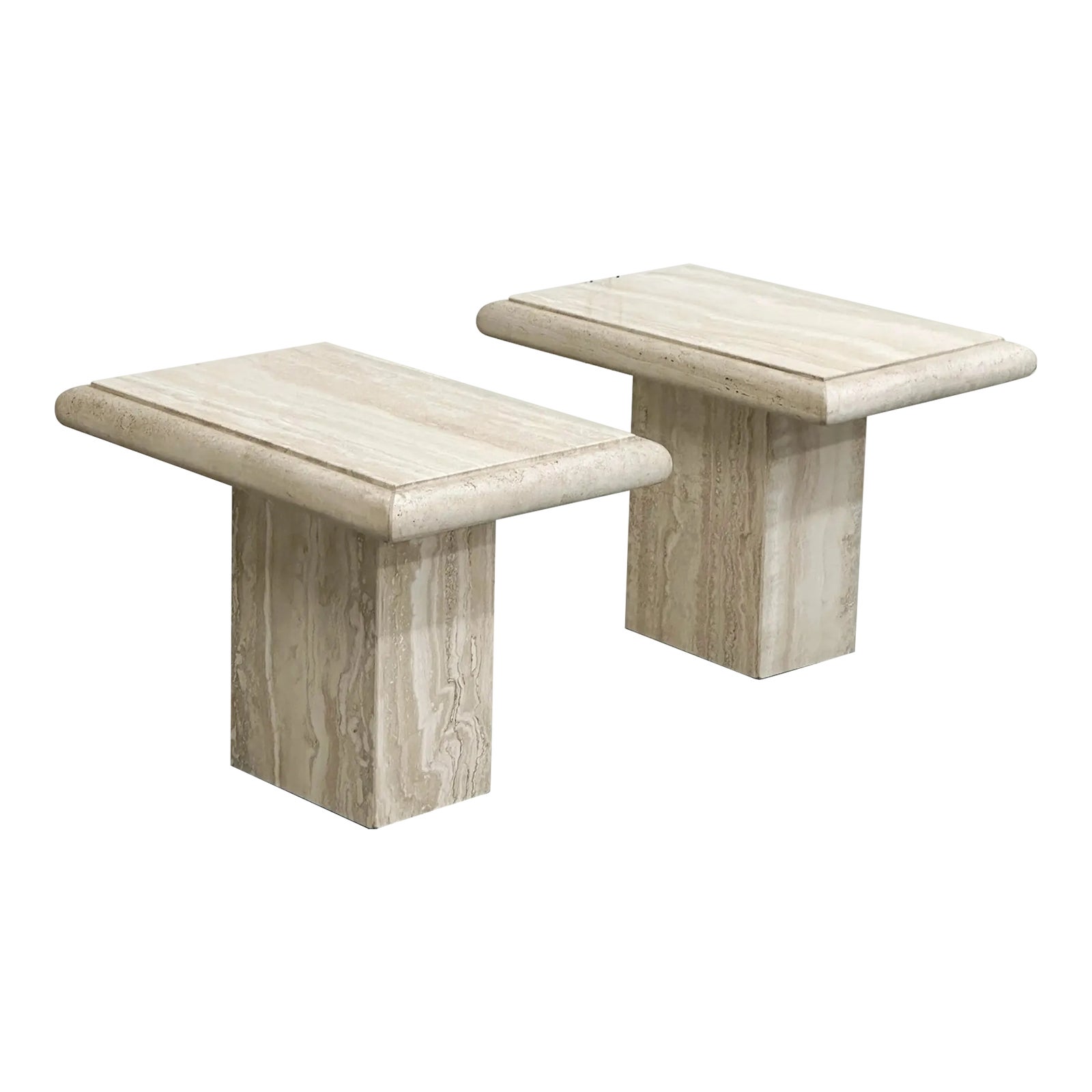 1970s Pair Vintage Italian Travertine Stone Side Tables by Stone ...