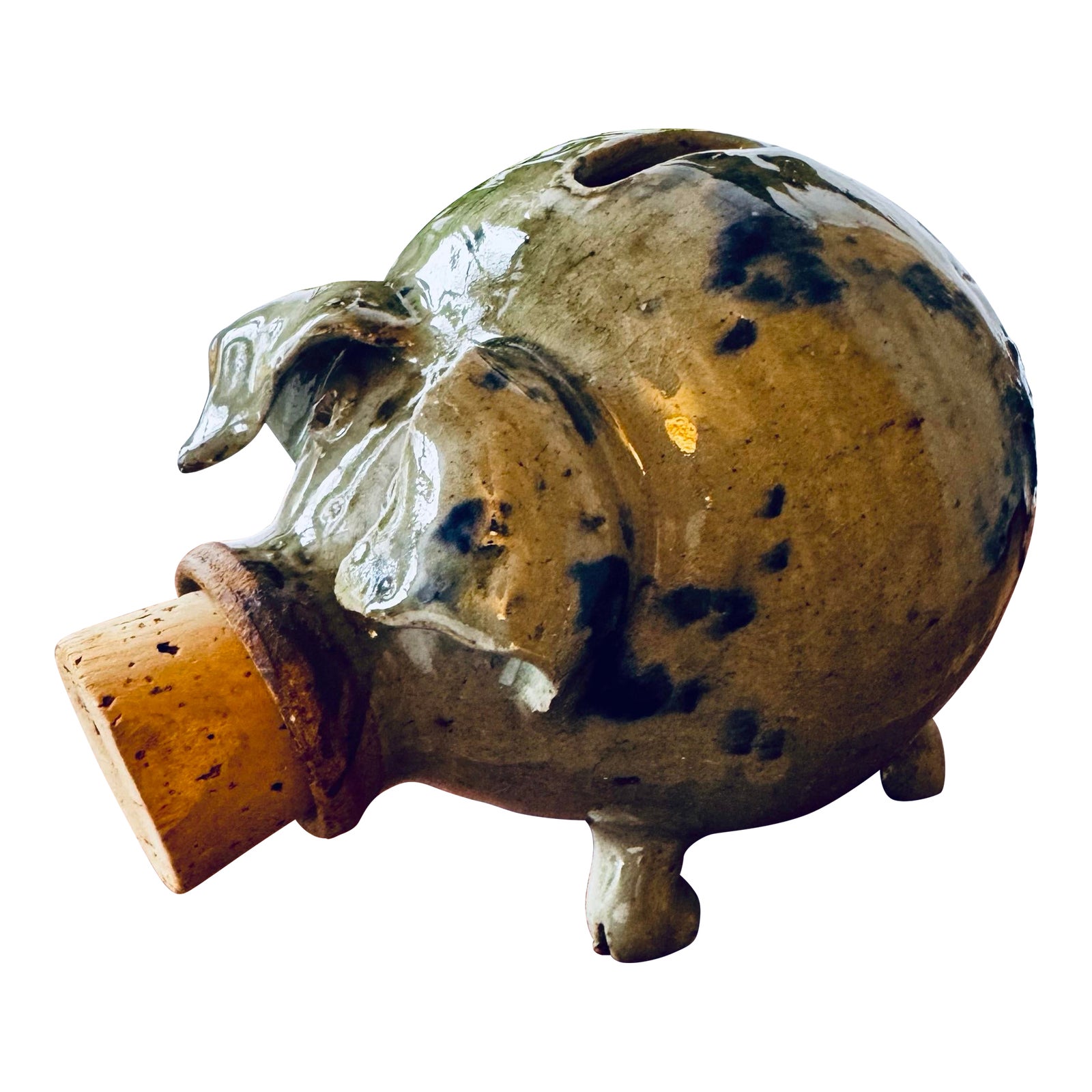 Vintage Studio Pottery Pig Sculpture With Mottled Glaze, Mid-Late 20th ...