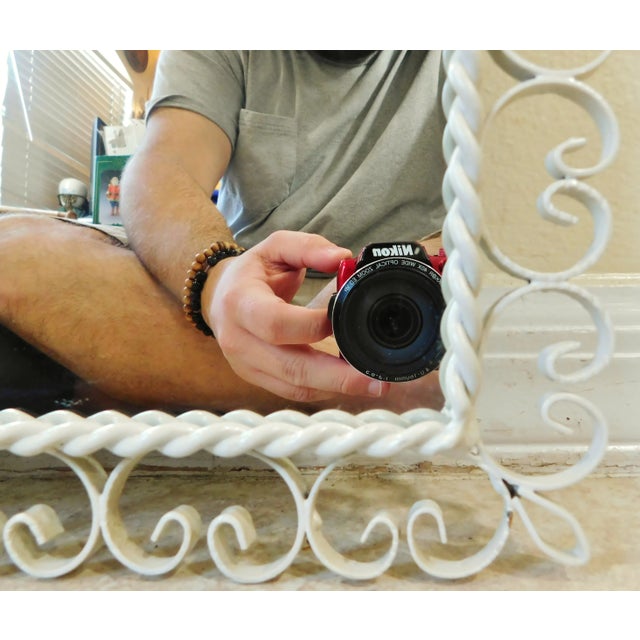 Antique White Wrought Iron Scroll & Twist Hanging Wall Mirror | Chairish