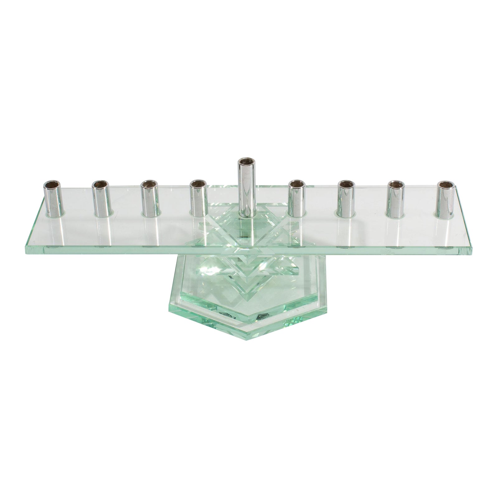 Modernist Hanukkah Stacked Glass Menorah With Star of David | Chairish