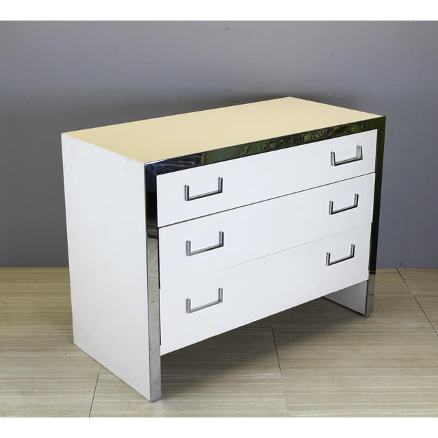 Mid Century White Commode of Three Drawers | Chairish