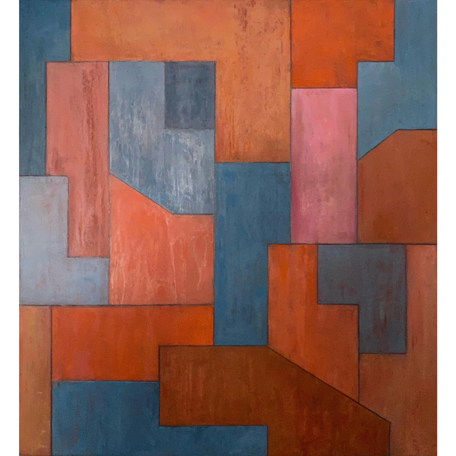 "Blue and Orange" Contemporary Geometric Abstract Oil Painting by ...