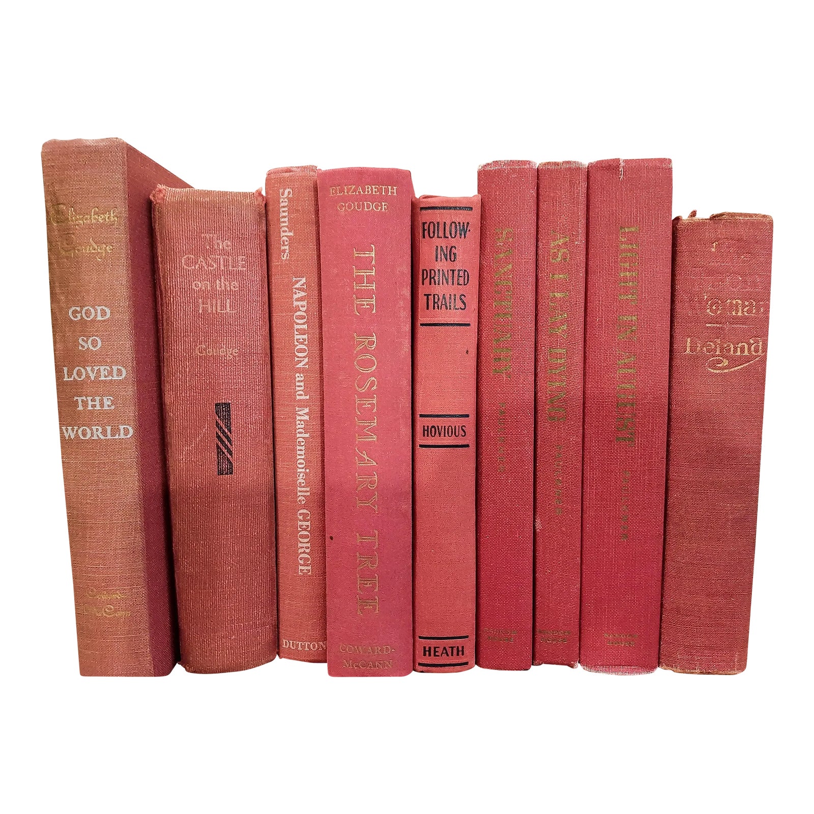 Vintage Library Book Stack Red Gold Maroon Books | Chairish