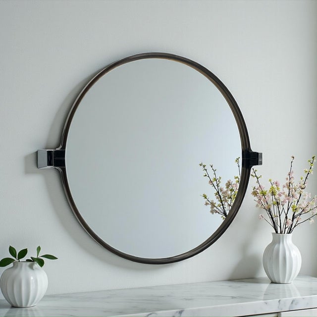 Round Space Age Pivot Mirror in Smoked Acrylic from Allibert, France ...