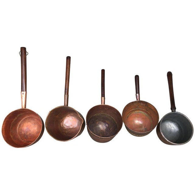 Collection of Five Antique Spanish Handmade and Forged Copper Cook Pans ...